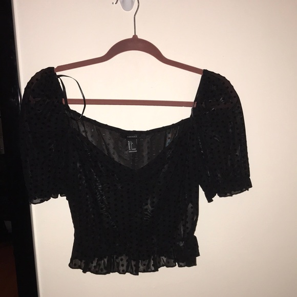 Forever 21 | Tops | Black Poke A Dot Sheer Crop Top Forever2 | Poshmark